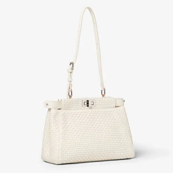 Fendi My Peekaboo Small Parchment-colored Woven Leather Bag